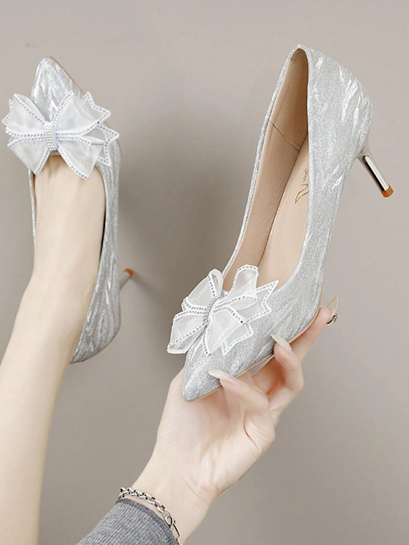 Women's Fashion Outdoor High Heels With Bowknot & Imitation Pearl ...